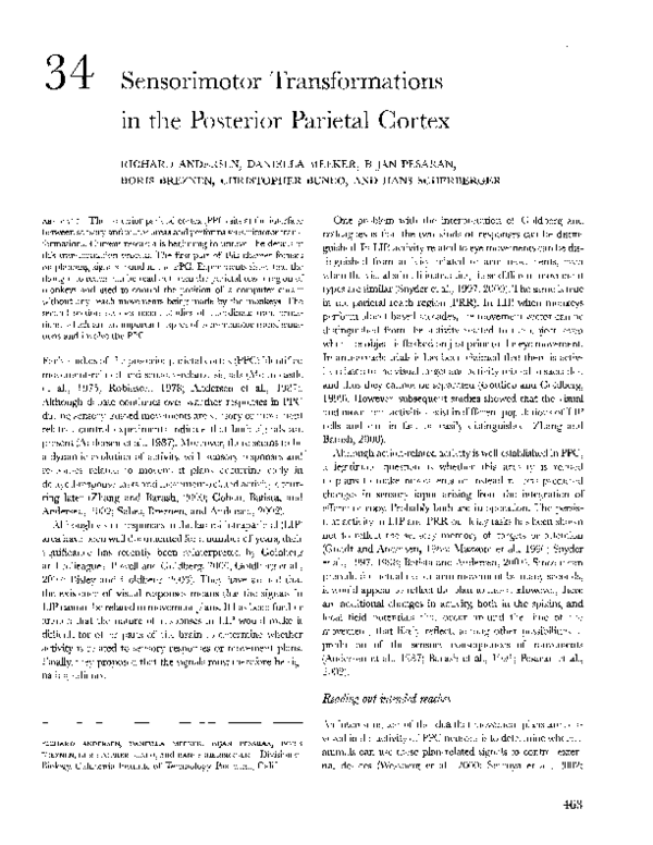 (PDF) 34 Sensorimotor Transformations in the Posterior Parietal Cortex | Boris Breznen ...