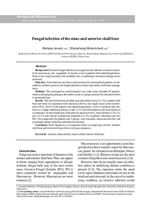 (PDF) Fungal Infection of the Sinus and Anterior Skull Base