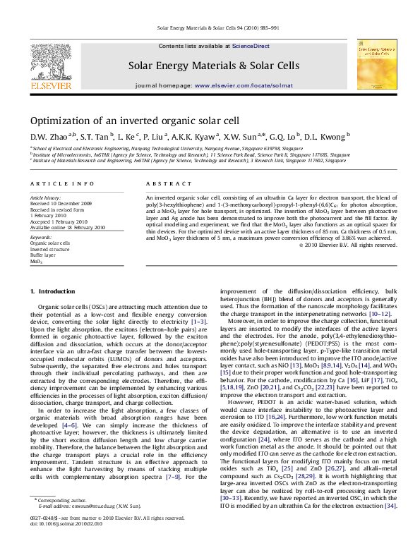 (PDF) Enhanced Efficiency in Inverted Organic Solar Cells