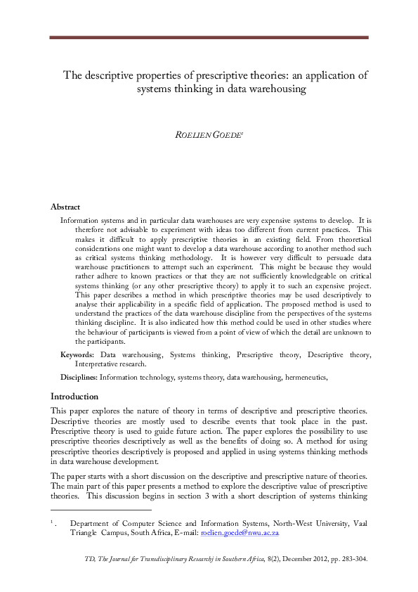 (PDF) The descriptive properties of prescriptive theories: an ...