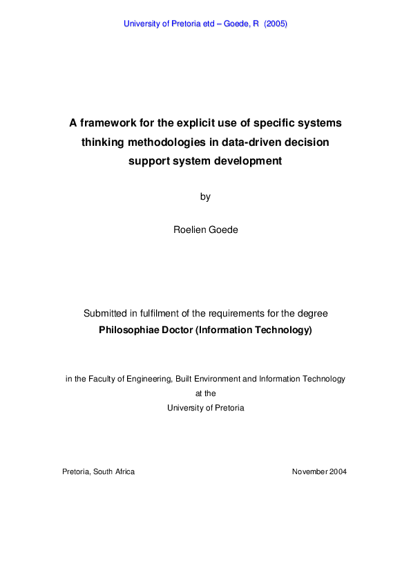 (PDF) A framework for the explicit use of specific systems thinking methodologies in data-driven ...