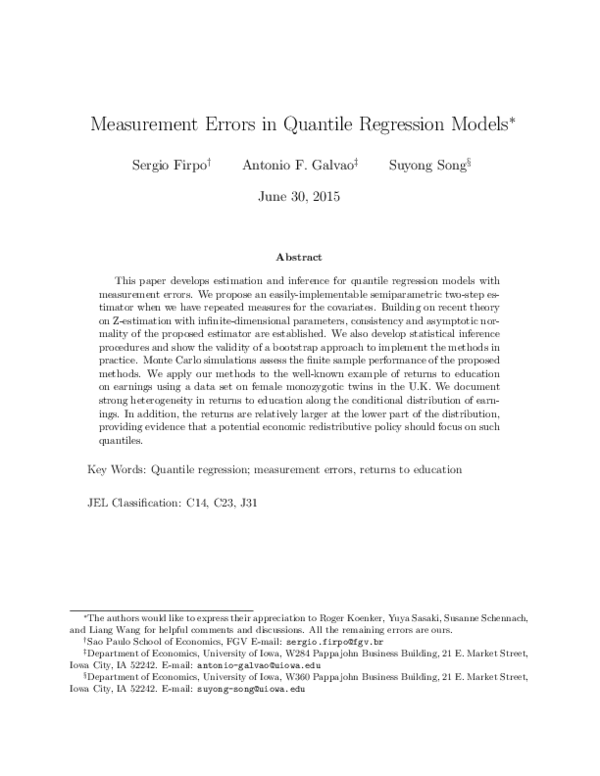 (PDF) Measurement errors in quantile regression models
