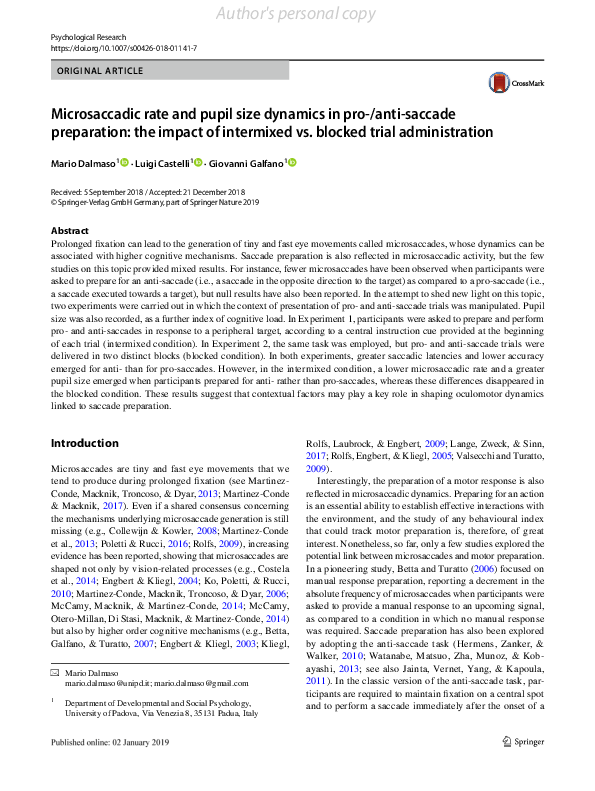 (PDF) Microsaccadic rate and pupil size dynamics in pro-/anti-saccade preparation: the impact of ...