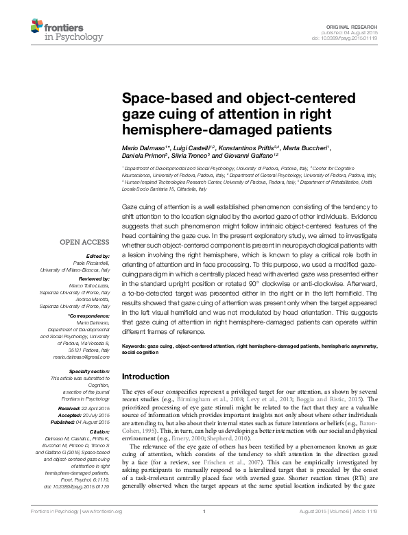 Pdf Space Based And Object Centered Gaze Cuing Of Attention In Right