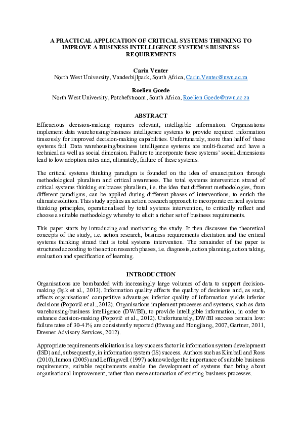 (PDF) A Practical Application of Critical Systems Thinking to Improve a ...