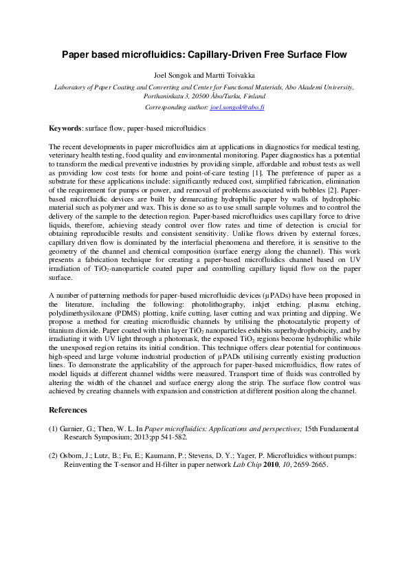 (PDF) Paper-Based Microfluidics: Fabrication Technique and Dynamics of Capillary-Driven Surface ...