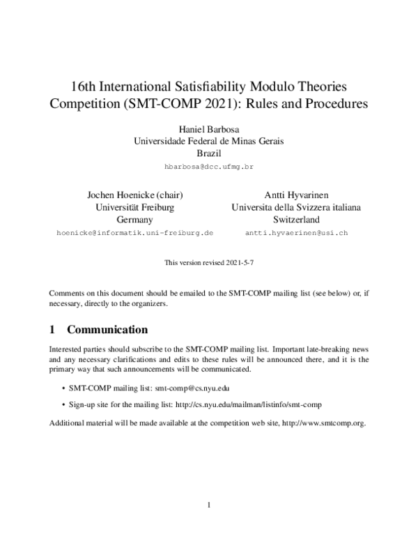 (PDF) 16th International Satisfiability Modulo Theories Competition ...