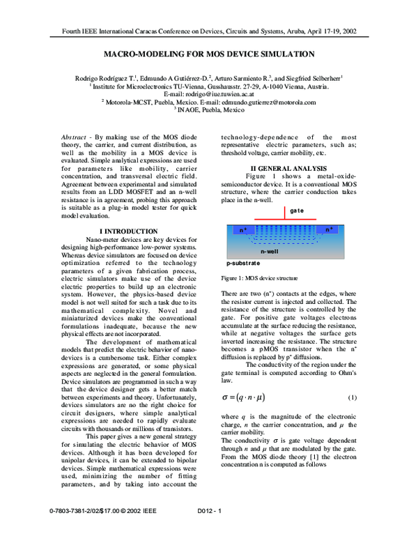 (PDF) Macro-modeling for MOS device simulation | Edmundo Gutierrez - Academia.edu