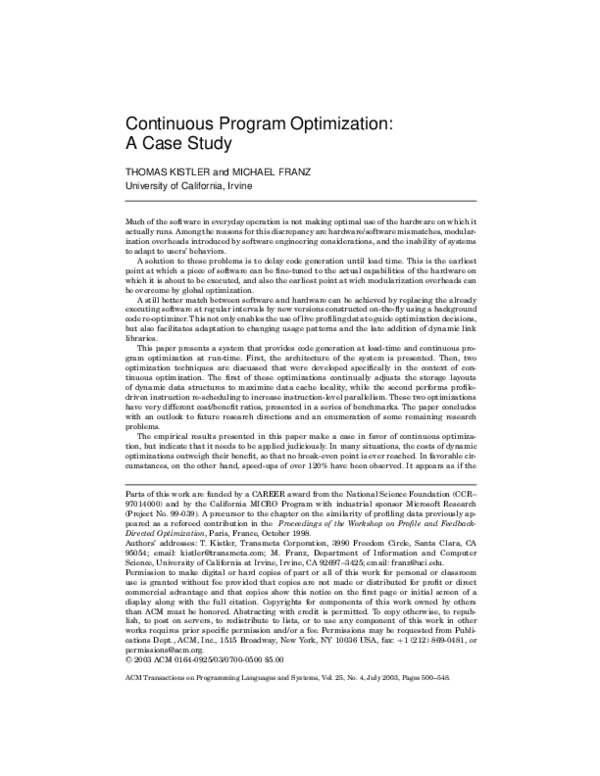 (PDF) Continuous program optimization
