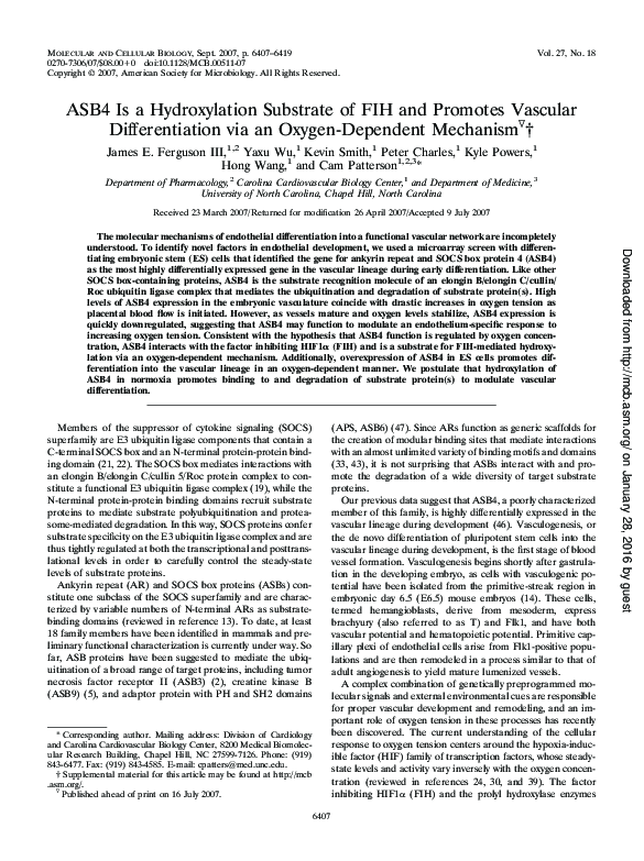 (PDF) ASB4 Is a Hydroxylation Substrate of FIH and Promotes Vascular ...