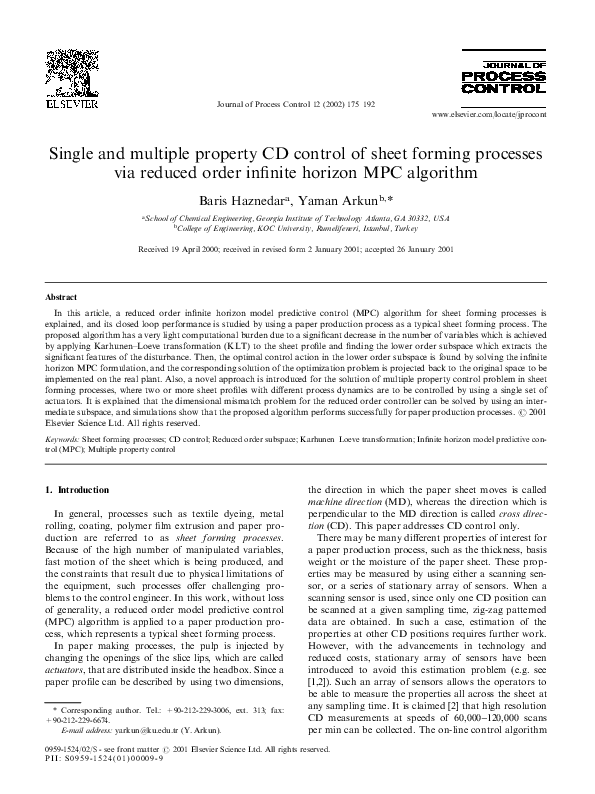 (PDF) Single and multiple property CD control of sheet forming processes via reduced order ...