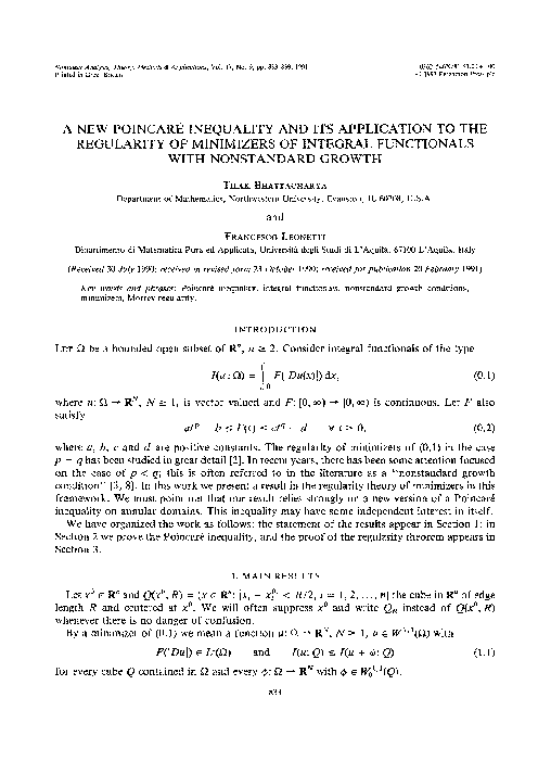 (PDF) A new poincaré inequality and its application to the regularity of minimizers of integral ...