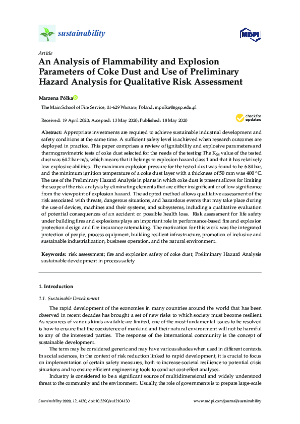 (PDF) An Analysis of Flammability and Explosion Parameters of Coke Dust ...