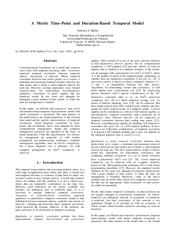 (PDF) A metric time-point and duration-based temporal model