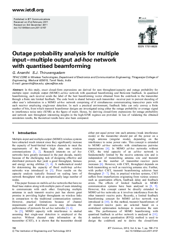 (PDF) Outage probability analysis for multiple input–multiple output ad-hoc network with ...