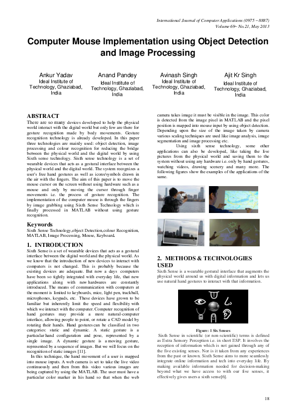 (PDF) Computer Mouse Implementation using Object Detection and Image ...