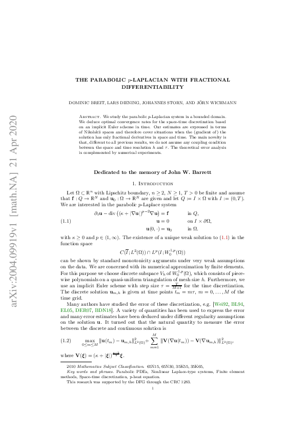 (PDF) The parabolic p-Laplacian with fractional differentiability