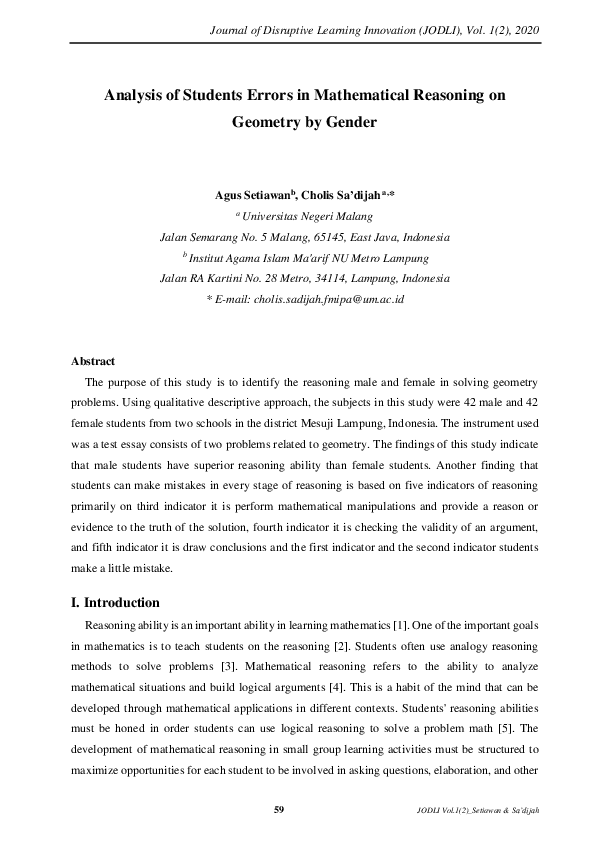 (PDF) Analysis of Students Errors in Mathematical Reasoning on Geometry ...