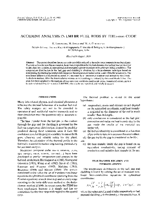 (PDF) Accident analysis in LMFBR fuel rods by the fenht code | Mauro ...