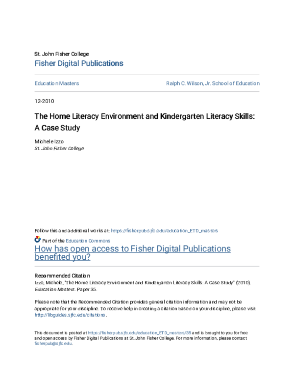 (PDF) The Home Literacy Environment and Kindergarten Literacy Skills: A ...