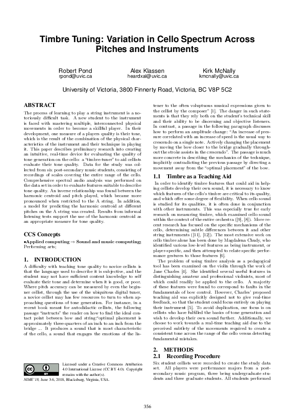 (PDF) Timbre Tuning: Variation in Cello Sprectrum Across Pitches and Instruments