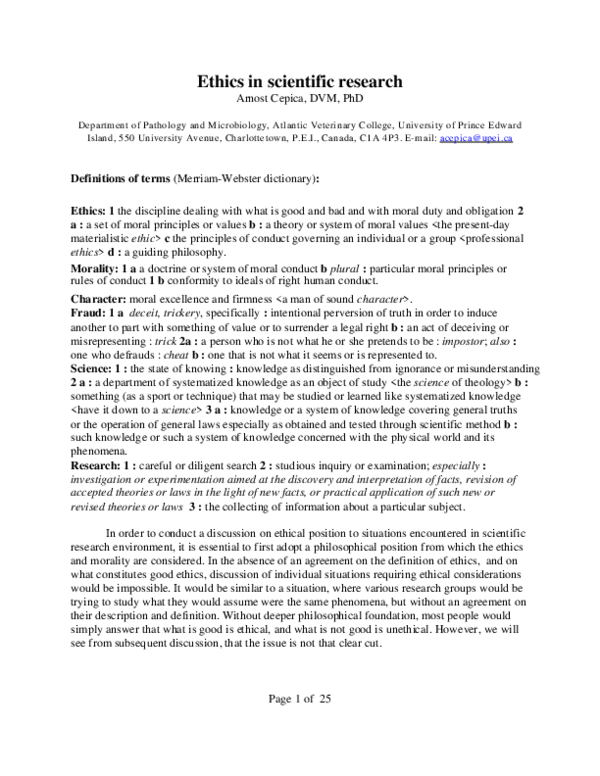 (PDF) Ethics in scientific research