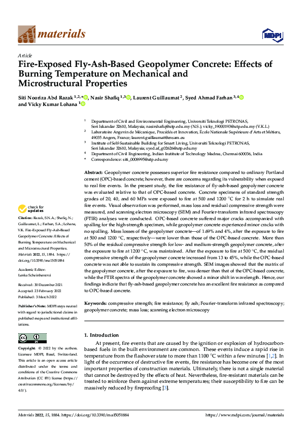 (PDF) Fire-Exposed Fly-Ash-Based Geopolymer Concrete: Effects of Burning Temperature on ...