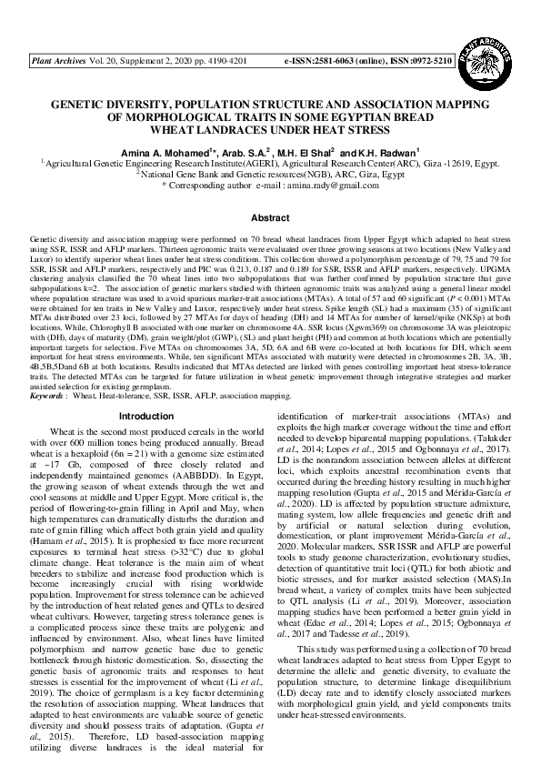 (PDF) GENETIC DIVERSITY, POPULATION STRUCTURE AND ASSOCIATION MAPPING OF MORPHOLOGICAL TRAITS IN ...