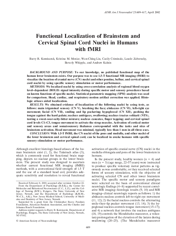 (PDF) Functional Localization of Brainstem and Cervical Spinal Cord Nuclei in Humans with fMRI
