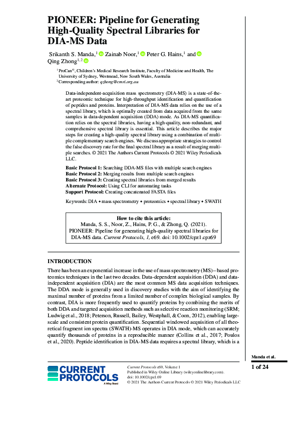 (PDF) PIONEER: Pipeline for Generating High‐Quality Spectral Libraries ...