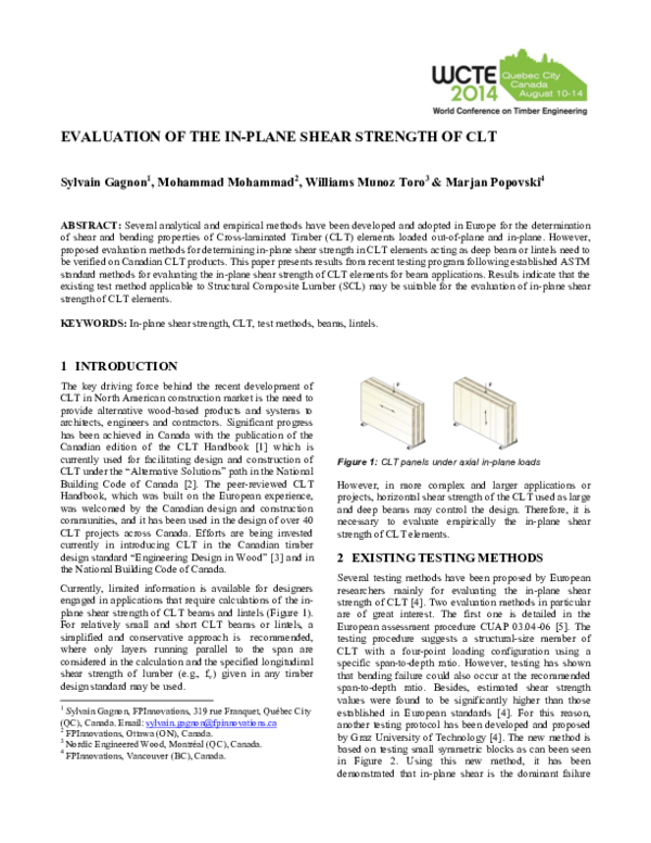 (PDF) Evaluation of the In-Plane Shear Strength of CLT