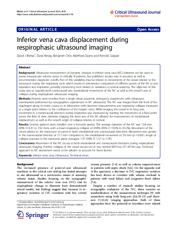 (PDF) Inferior vena cava displacement during respirophasic ultrasound ...