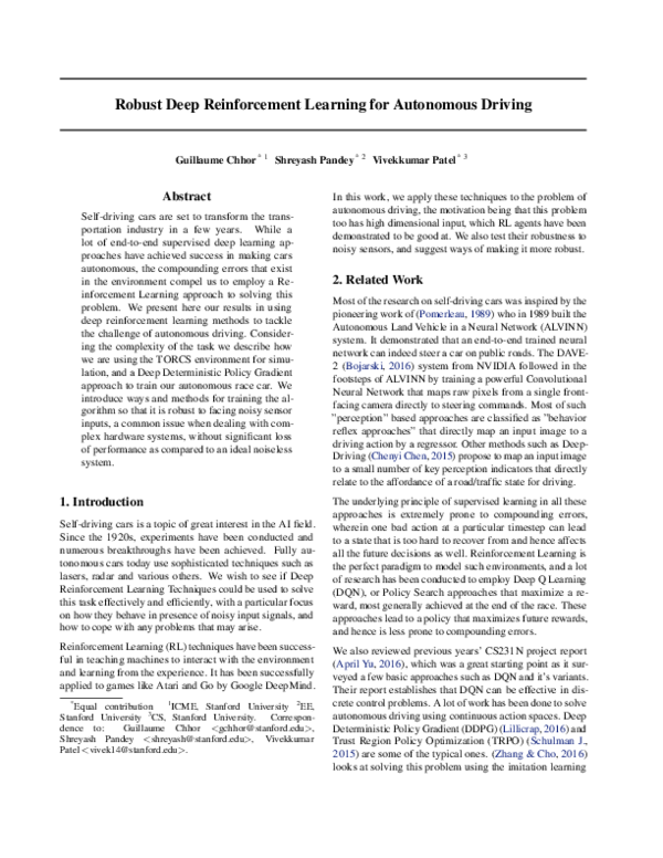 Pdf Robust Deep Reinforcement Learning For Autonomous Driving