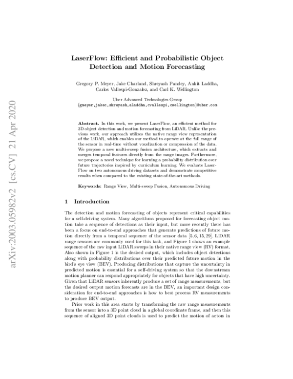 (PDF) LaserFlow: Efficient and Probabilistic Object Detection and Motion Forecasting