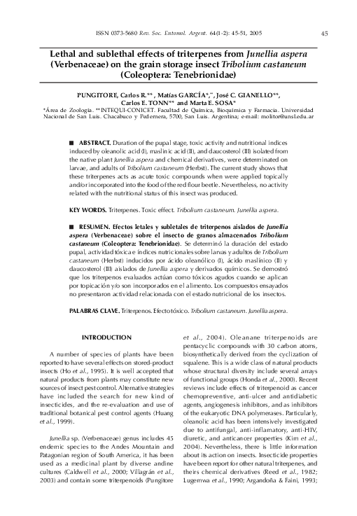 (PDF) Lethal and sublethal effects of triterpenes from Junellia aspera (Verbenaceae) on the ...