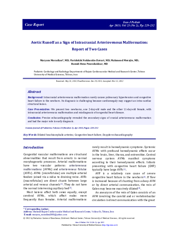 (PDF) Aortic Runoff as a Sign of Intracranial Arteriovenous ...