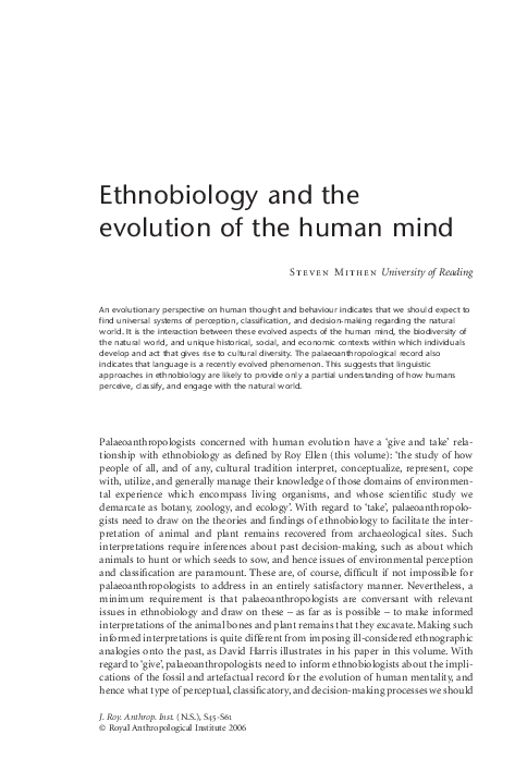 (PDF) Ethnobiology and the evolution of the human mind