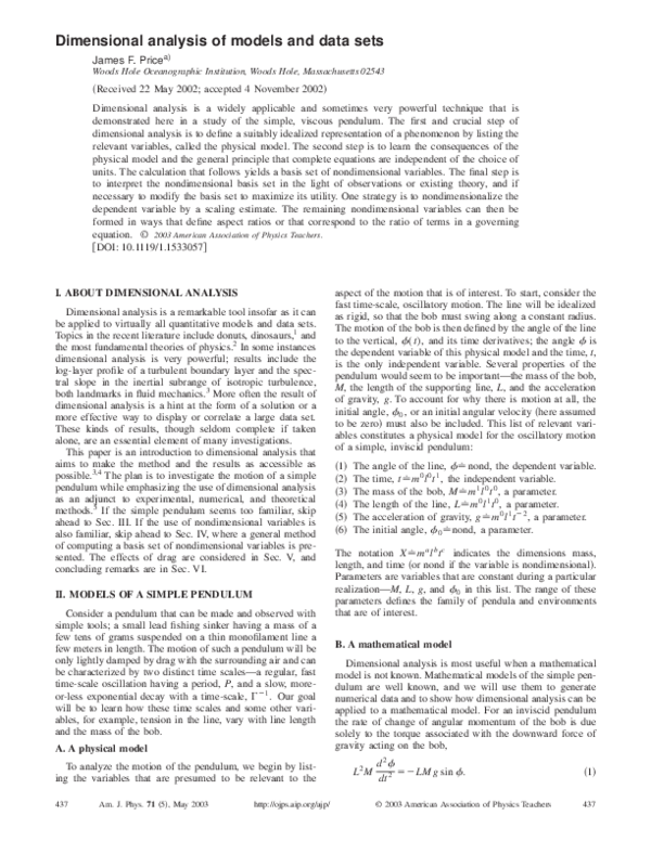 (PDF) Dimensional analysis of models and data sets