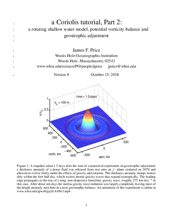 (PDF) a Coriolis tutorial , Part 2 : 1 a rotating shallow water model , potential vorticity ...