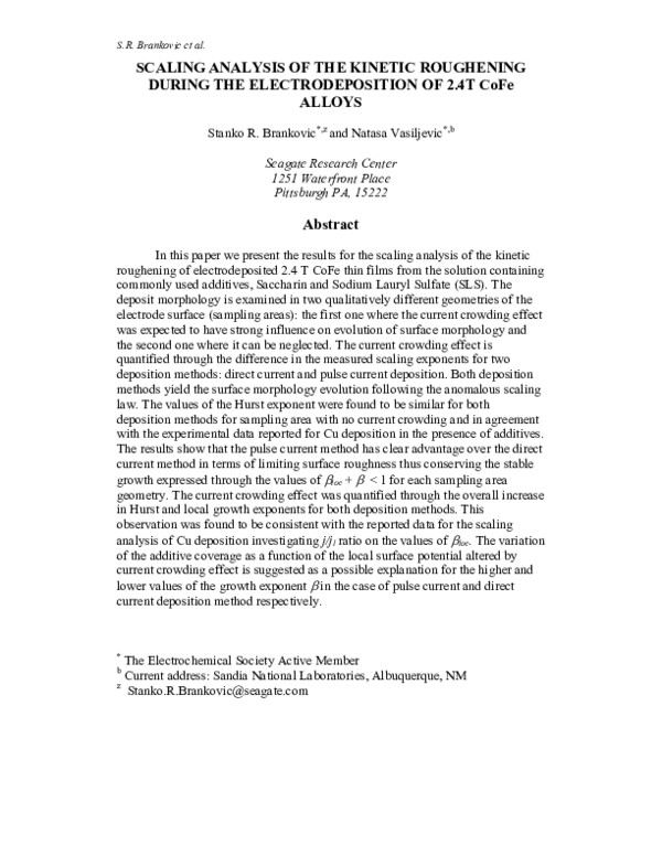 (PDF) Kinetic Roughening in CoFe Electrodeposition