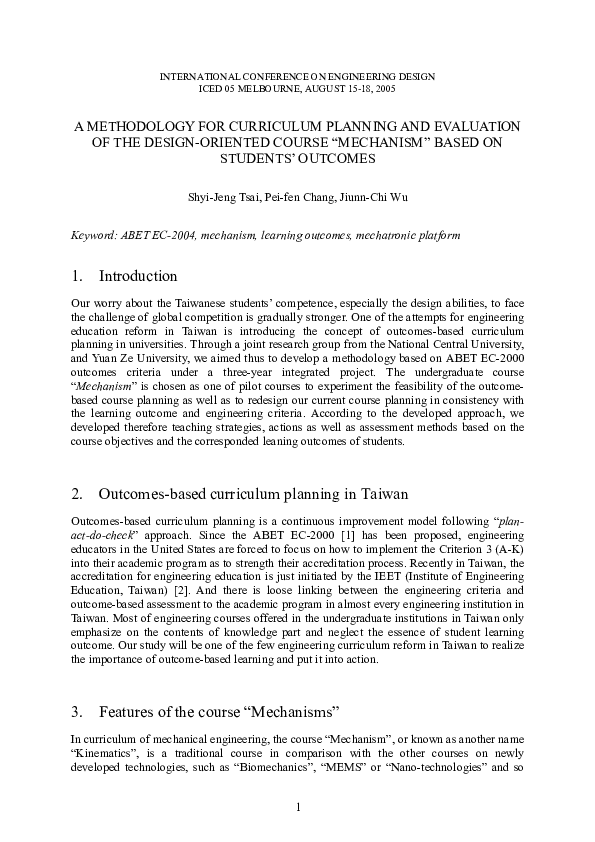 (PDF) A Methodology for Curriculum Planning and Evaluation of the Design-Oriented Course ...