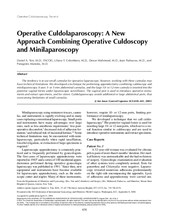 (PDF) Operative culdolaparoscopy: a new approach combining operative ...