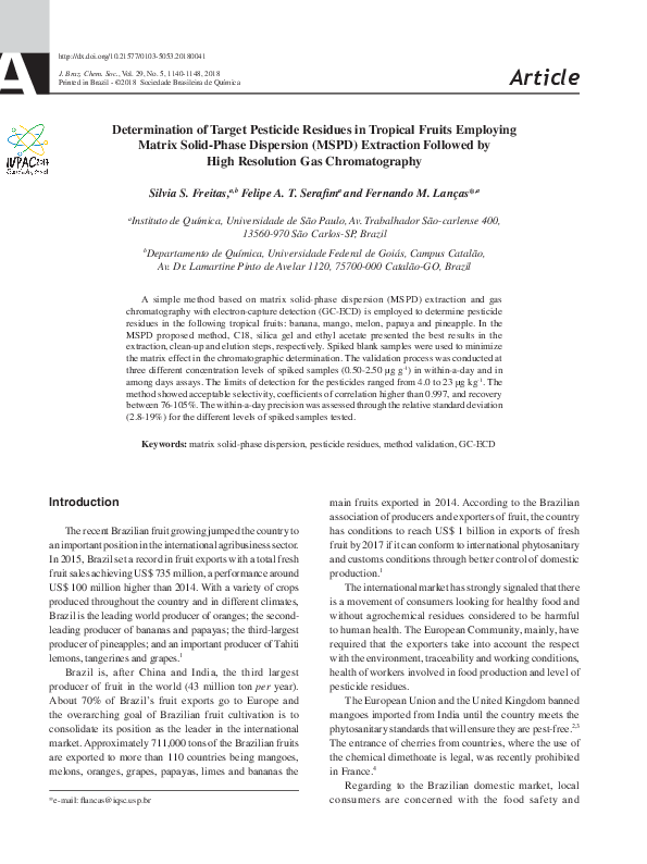 (PDF) Determination of Target Pesticide Residues in Tropical Fruits Employing Matrix Solid-Phase ...