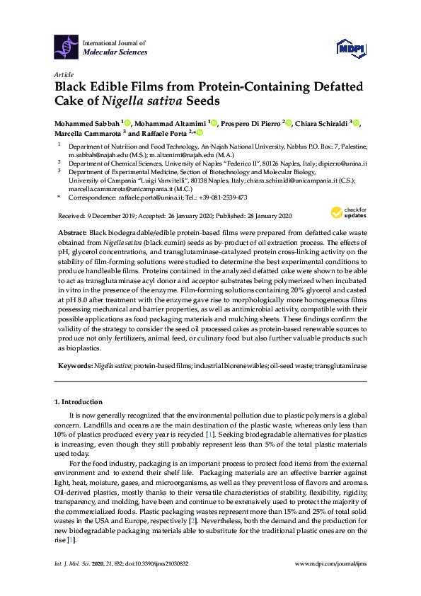 (PDF) Black Edible Films from Protein-Containing Defatted Cake of ...