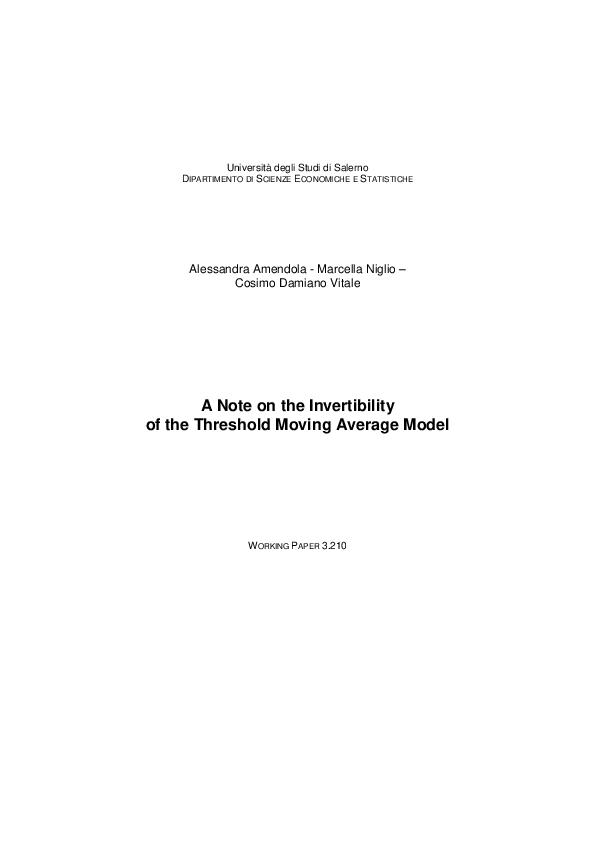 (PDF) A Note on the Invertibility of the Threshold Moving Average Model