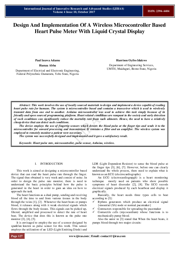 (PDF) Design And Implementation Of A Wireless Microcontroller Based Heart Pulse Meter With ...
