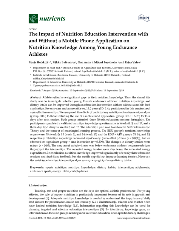 Pdf The Impact Of Nutrition Education Intervention With And Without A Mobile Phone Application