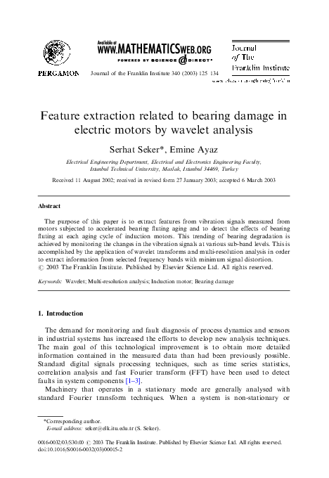 (PDF) Feature extraction related to bearing damage in electric motors by wavelet analysis
