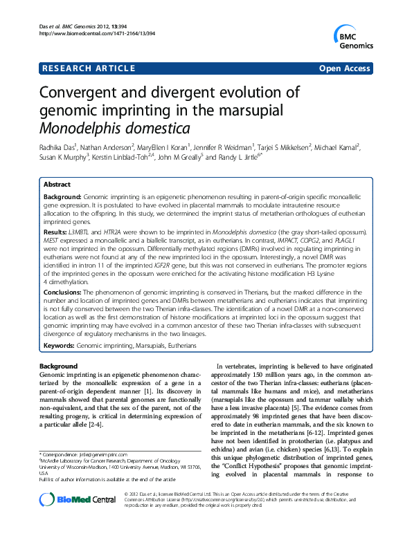 (PDF) Genomic Imprinting Evolution in Monodelphis domestica