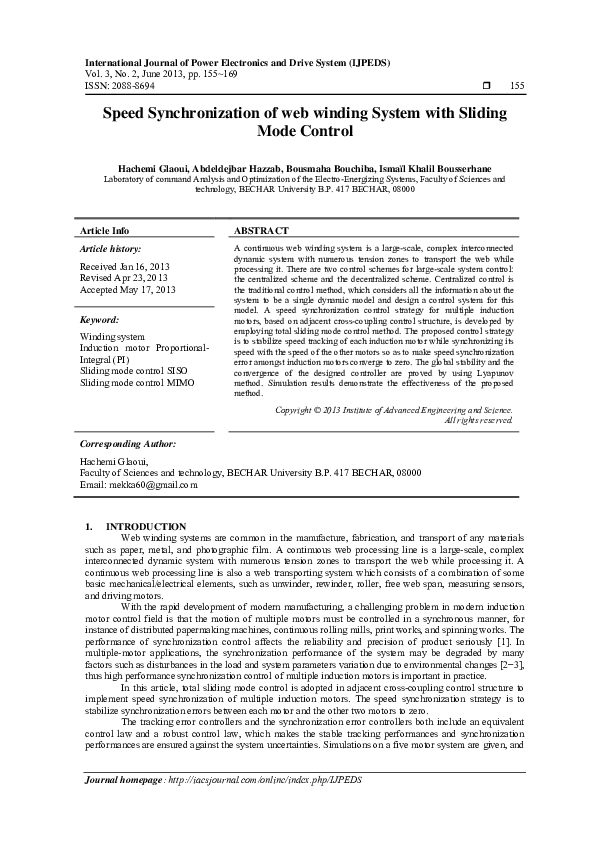 Pdf Speed Synchronization Of Web Winding System With Sliding Mode Control